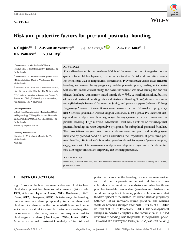 (PDF) Risk and protective factors for pre‐ and postnatal bonding