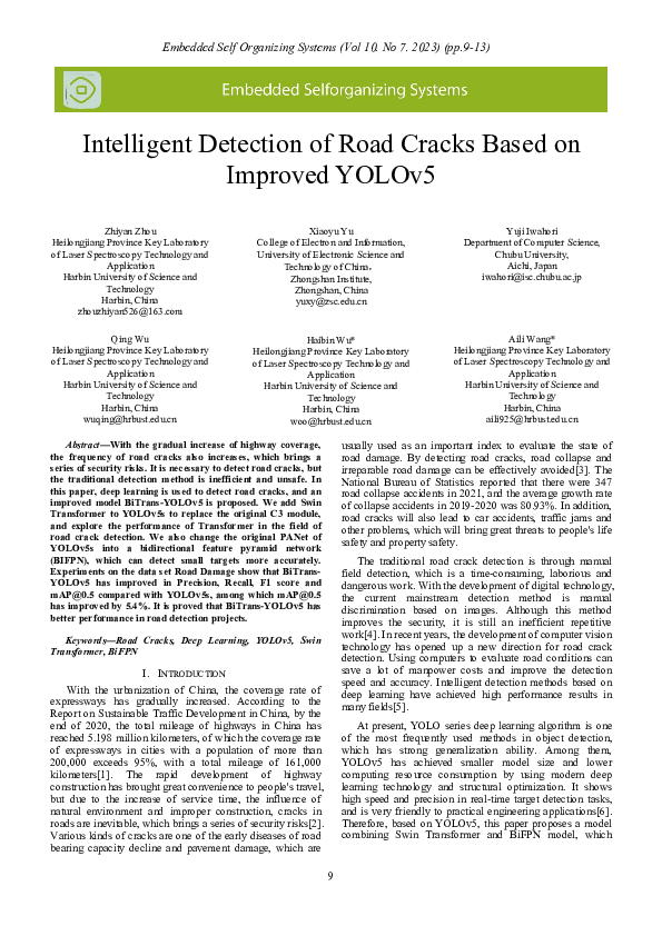 (PDF) Intelligent Detection of Road Cracks Based on Improved YOLOv5