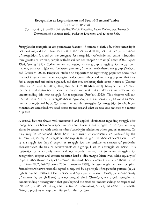 (PDF) Recognition as Legitimization and Second-Personal Justice