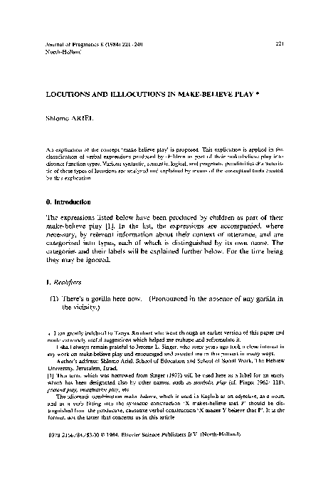 (PDF) Locutions and illlocutions in make-believe play | Shlomo Ariel - Academia.edu