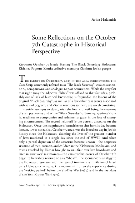 (PDF) Some Reflections on the October 7th Catastrophe in Historical ...