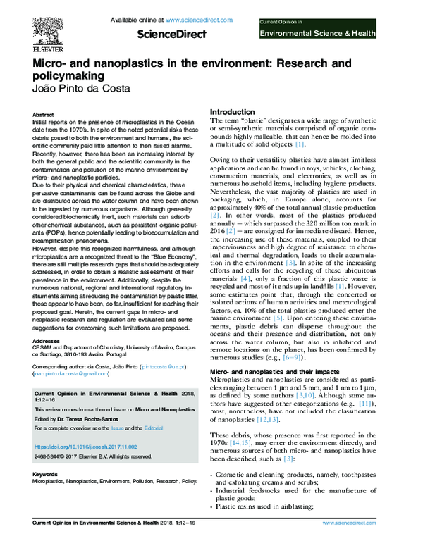 (PDF) Micro- and nanoplastics in the environment: Research and policymaking