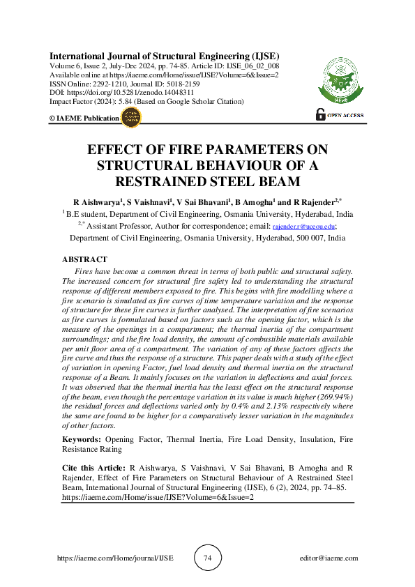 (PDF) EFFECT OF FIRE PARAMETERS ON STRUCTURAL BEHAVIOUR OF A RESTRAINED ...