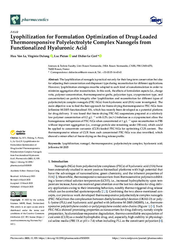(PDF) Lyophilization for Formulation Optimization of Drug-Loaded Thermoresponsive ...