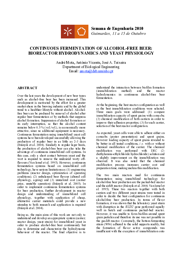 (PDF) Continuous Fermentation of Alcohol-Free Beer: Bioreactor ...