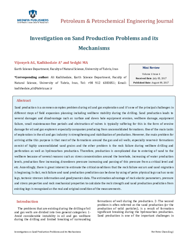 (PDF) Investigation on Sand Production Problems and its Mechanisms