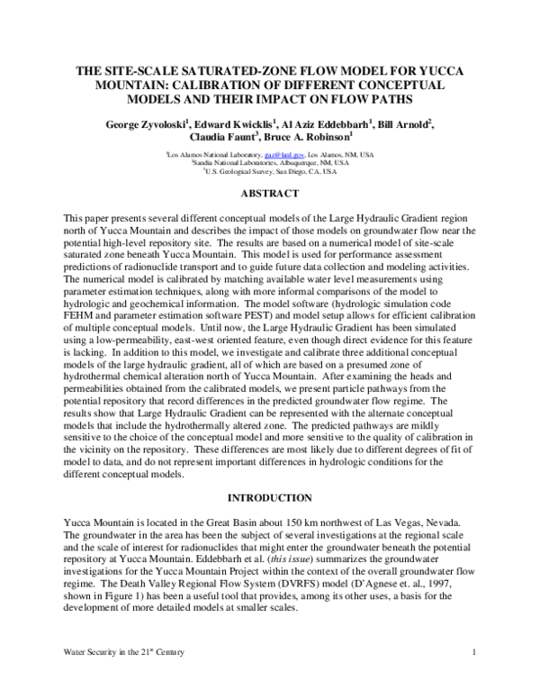 (PDF) The site-scale saturated zone flow model for Yucca Mountain ...