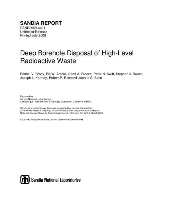 (PDF) Deep borehole disposal of high-level radioactive waste