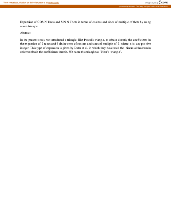 (PDF) Expansion of COS N Theta and SIN N Theta in terms of cosines and ...