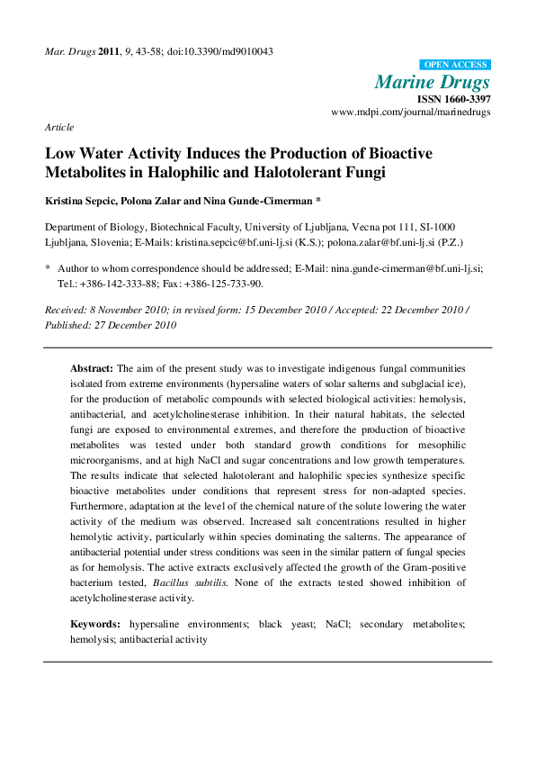 (PDF) Low Water Activity Induces the Production of Bioactive ...