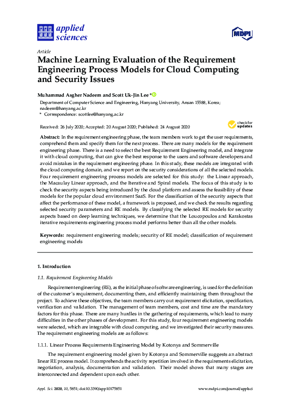 (PDF) Machine Learning Evaluation of the Requirement Engineering Process Models for Cloud ...