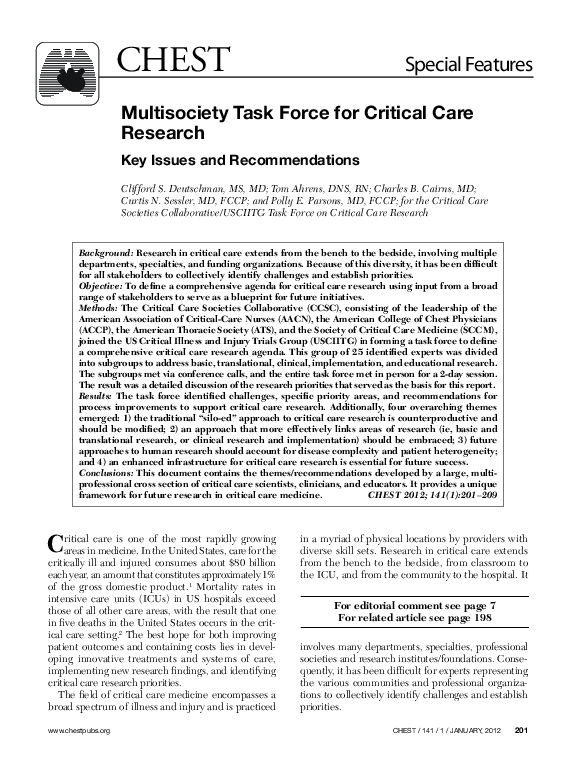 (PDF) Multisociety Task Force for Critical Care Research