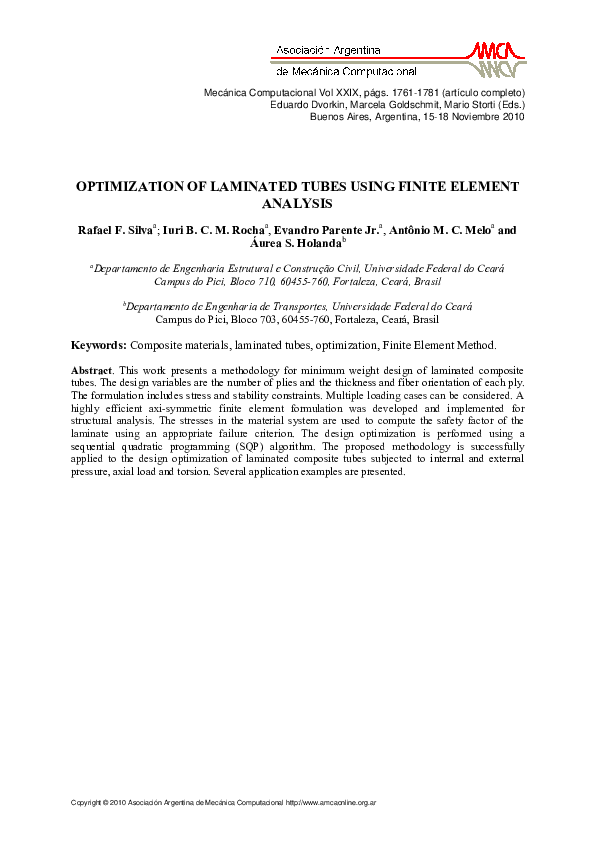 (PDF) Optimization of Laminated Tubes Using Finite Element Analysis