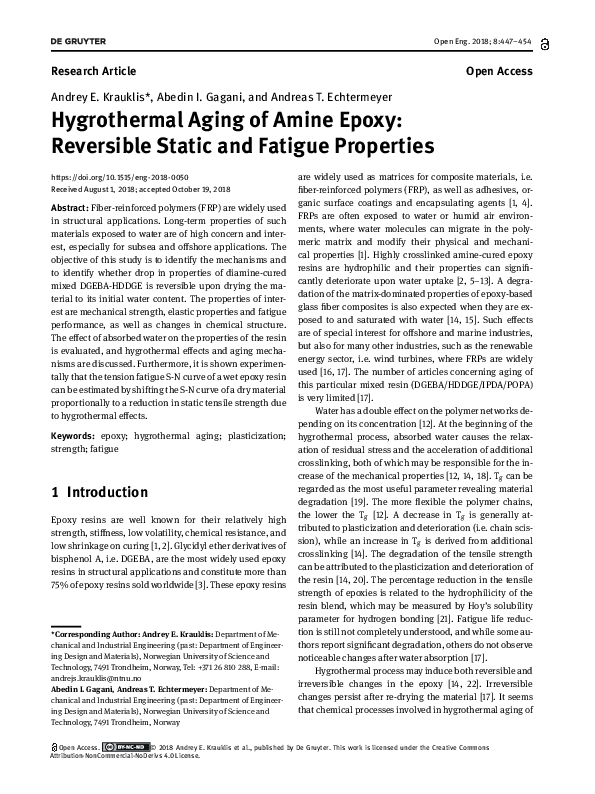 (PDF) Hygrothermal Aging of Amine Epoxy: Reversible Static and Fatigue ...