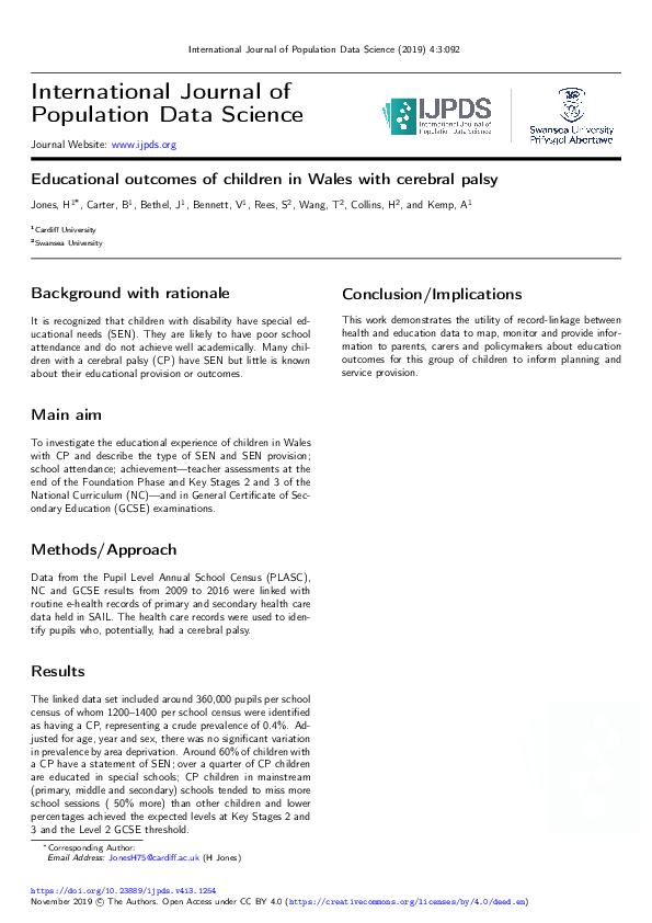 (PDF) Educational outcomes of children in Wales with cerebral palsy ...