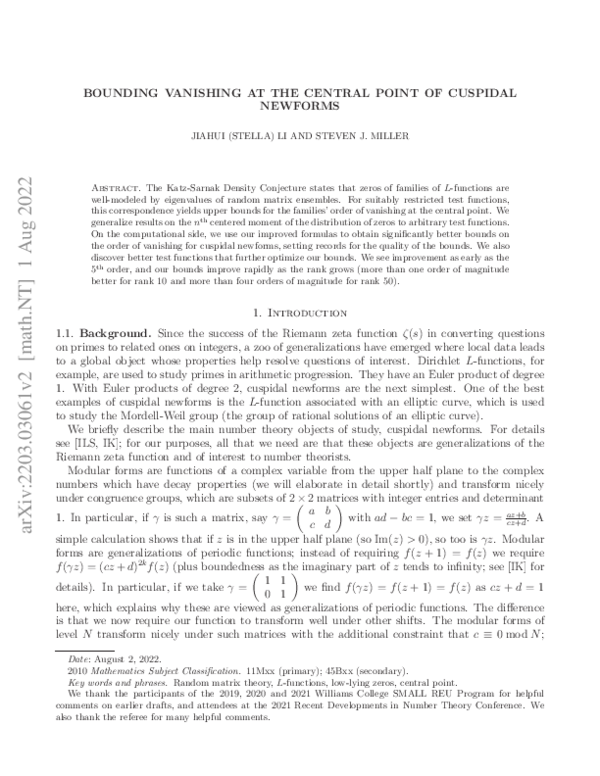 (PDF) Bounding Vanishing at the Central Point of Cuspidal Newforms ...