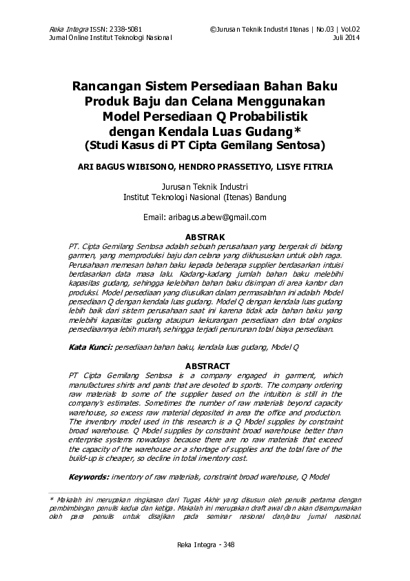 (PDF) Rancangan Sistem Persediaan Bahan Baku Produk Baju Dan Celana Menggunakan Model Persediaan ...