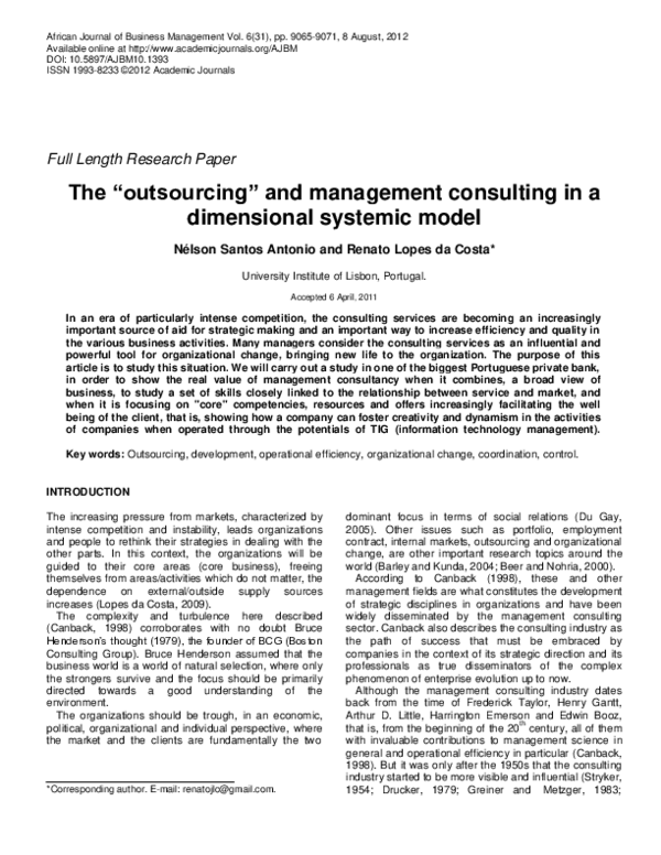 (PDF) The “outsourcing”and management consulting in a dimensional systemic model | Nelson Manuel ...