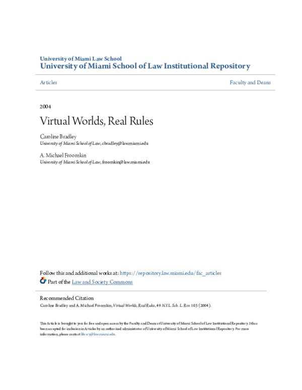 (PDF) 15. Virtual Worlds, Real Rules