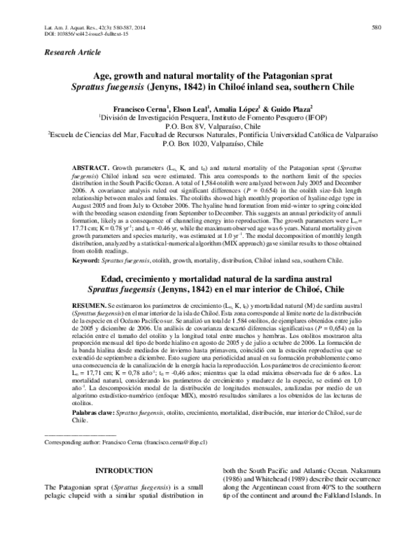(PDF) Growth and Mortality of Patagonian Sprat in Chile