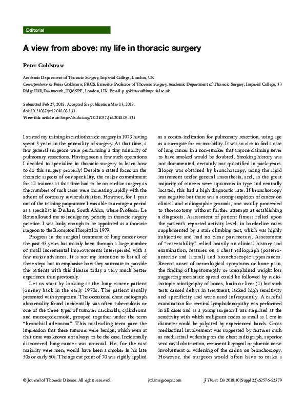 (PDF) A view from above: my life in thoracic surgery
