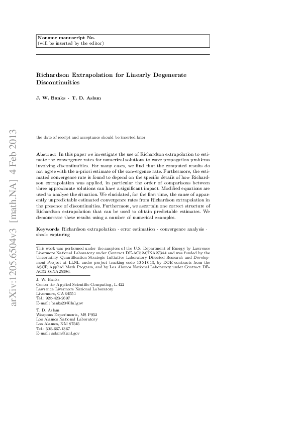 (PDF) Richardson Extrapolation for Linearly Degenerate Discontinuities