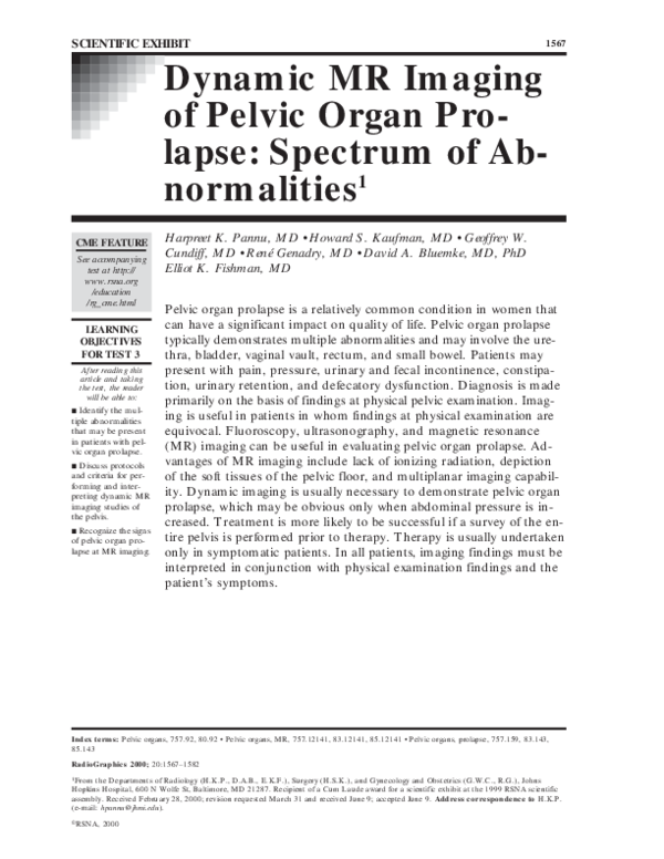 (PDF) Dynamic MR Imaging of Pelvic Organ Prolapse: Spectrum of ...