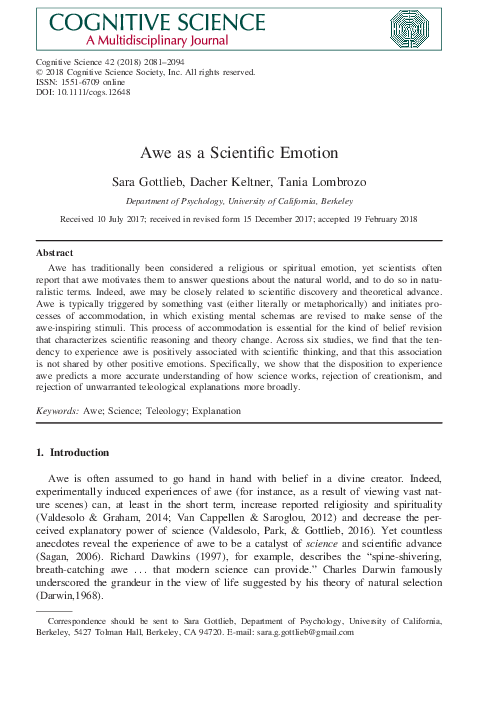 (PDF) Awe as a Scientific Emotion