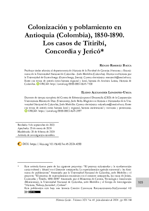(PDF) “Colonización y poblamiento en Antioquia (Colombia), 1850-1890 ...
