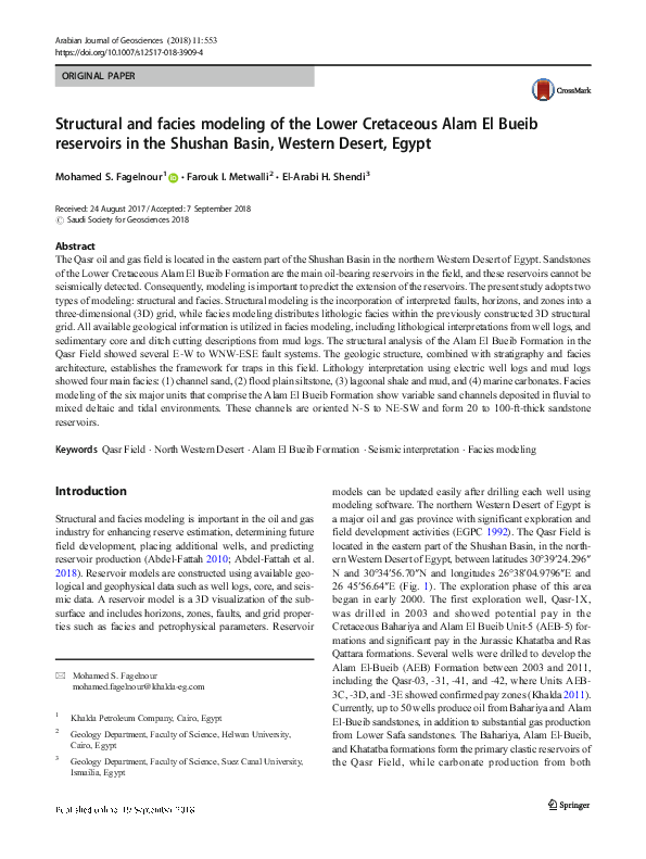 (PDF) Structural and facies modeling of the Lower Cretaceous Alam El ...