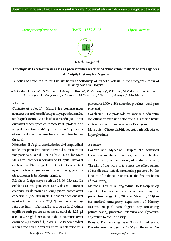 (PDF) Cinétique de la cétonurie dans les six premières heures du suivi ...
