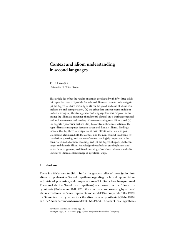 (PDF) Context and idiom understanding in second languages