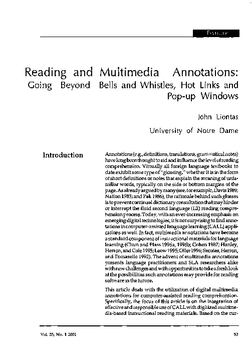 (PDF) Reading and Multimedia Applications