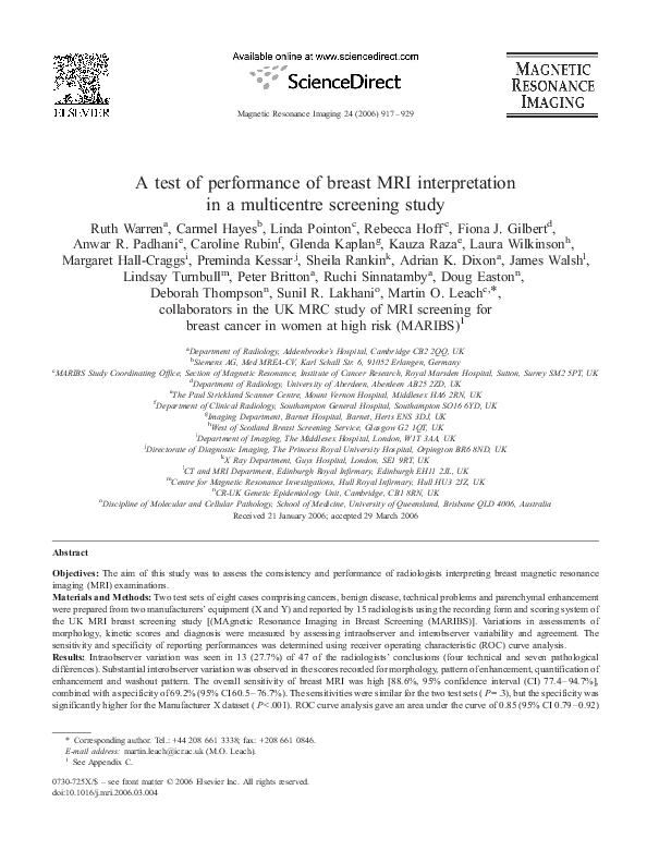 (PDF) A test of performance of breast MRI interpretation in a ...