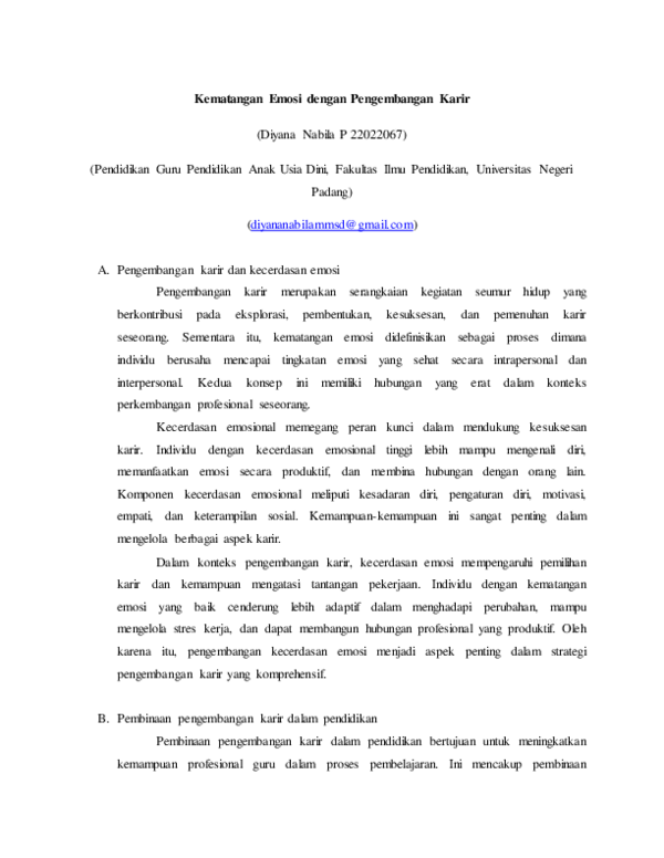 (PDF) Kematangan Emosi dengan Pengembangan Karir