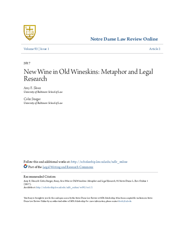 (PDF) New Wine in Old Wineskins: Metaphor and Legal Research