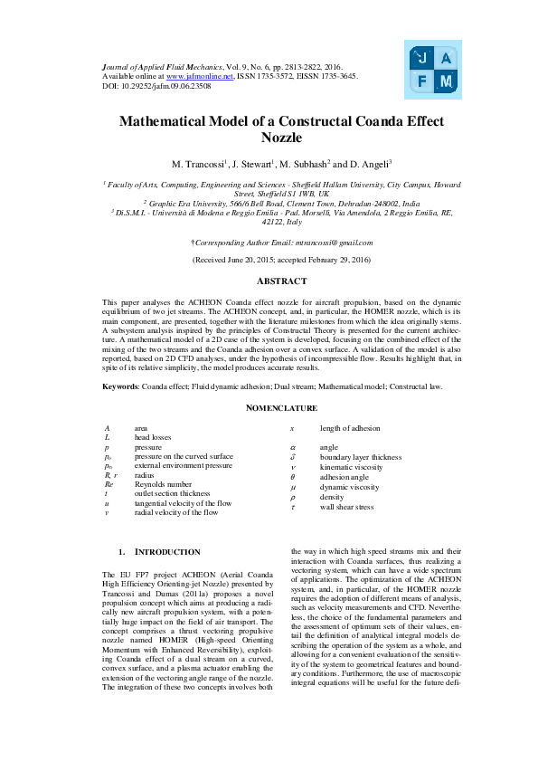 (PDF) Mathematical Model of a Constructal Coanda Effect Nozzle