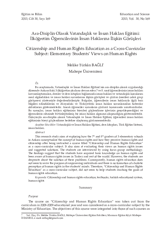 (PDF) Citizenship and Human Rights Education as a Cross-Curricular ...