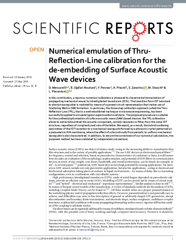 Pdf Numerical Emulation Of Thru Reflection Line Calibration For The De Embedding Of Surface