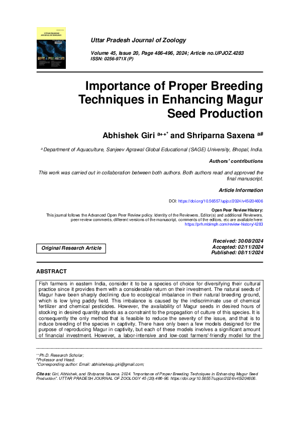 (PDF) Importance of Proper Breeding Techniques in Enhancing Magur Seed ...