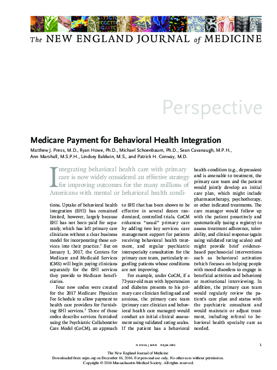 (PDF) Medicare Payment for Behavioral Health Integration