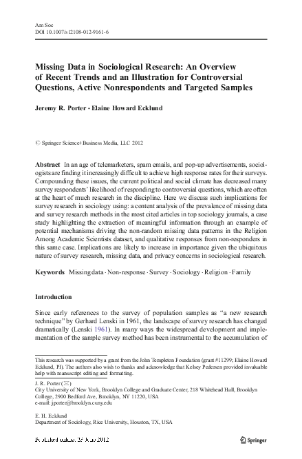 (PDF) Missing Data in Sociological Research: An Overview of Recent ...