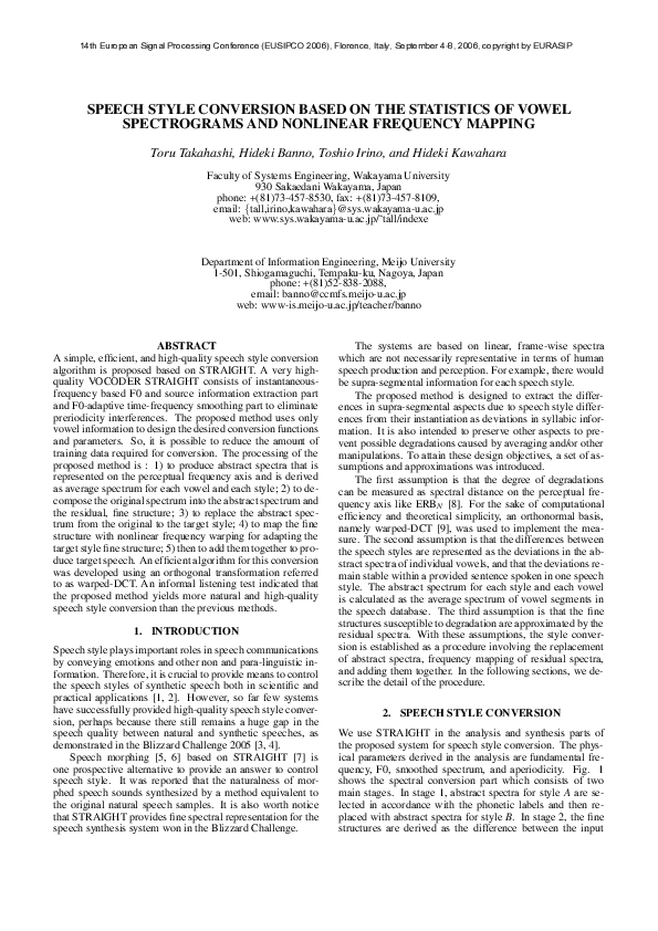 (PDF) Speech style conversion based on the statistics of vowel ...