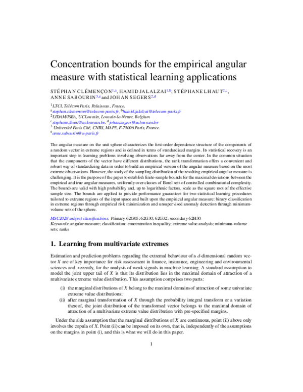 (PDF) Concentration bounds for the empirical angular measure with statistical learning applications
