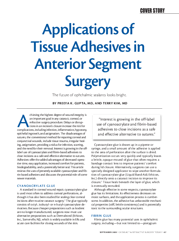 (PDF) Applications of Tissue Adhesives in Anterior Segment Surgery