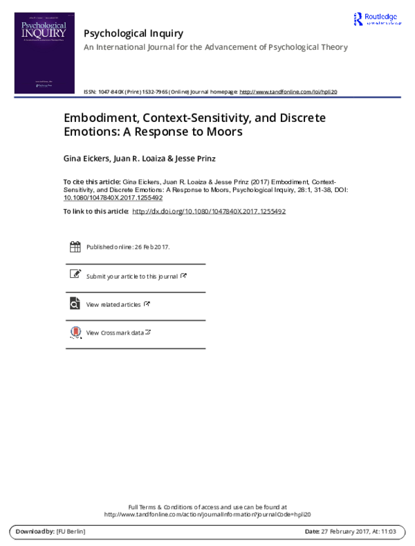 (PDF) Embodiment, Context-Sensitivity, and Discrete Emotions: A Response to Moors