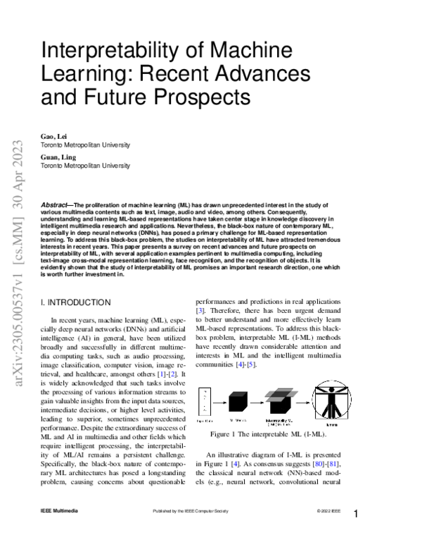 (PDF) Interpretability of Machine Learning: Recent Advances and Future Prospects