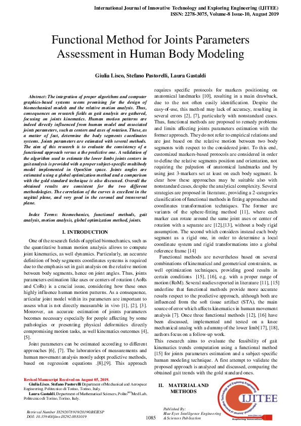 (PDF) Functional Method for Joints Parameters Assessment in Human Body ...