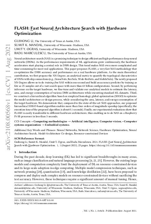 (PDF) FLASH: Fast Neural Architecture Search with Hardware Optimization