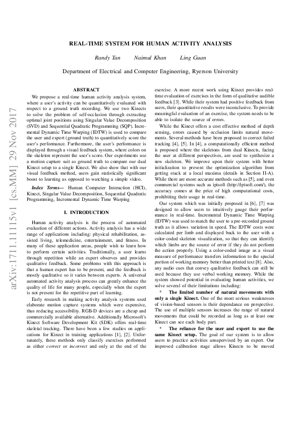 Pdf Real Time System For Human Activity Analysis